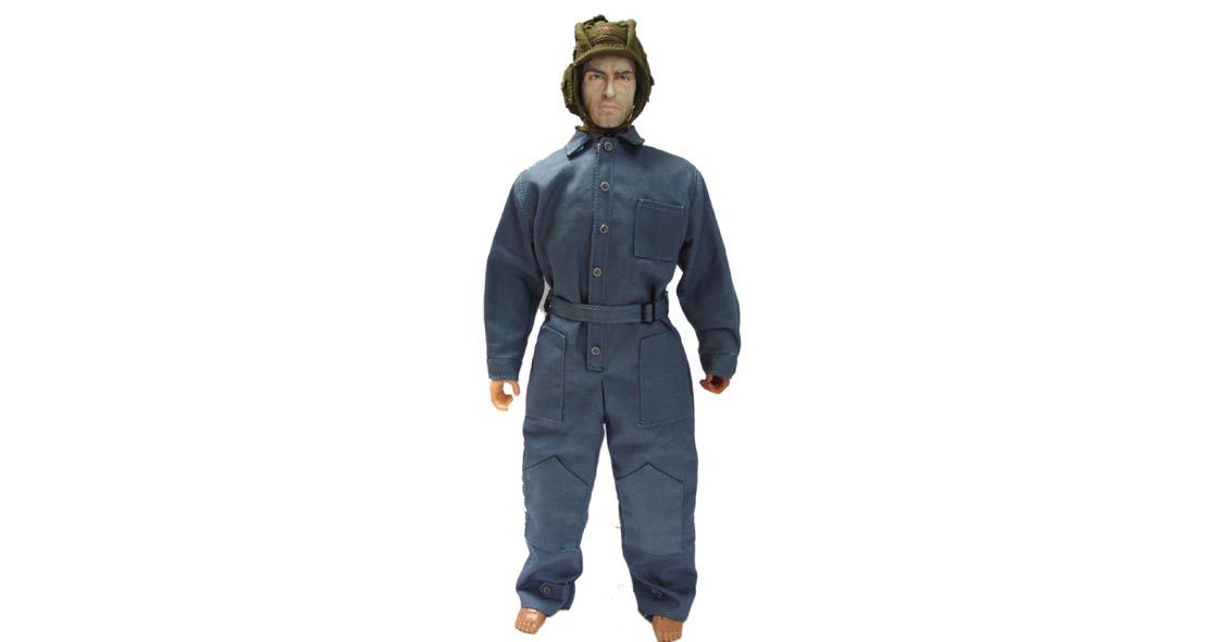 1:6 Scale WWII Soviet Tank Crewman Work Suit and Tanker Helmet with Red ...
