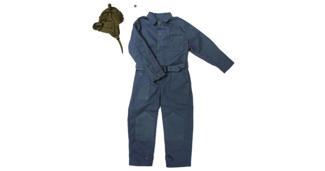 1:6 Scale WWII Soviet Tank Crewman Work Suit and Tanker Helmet with Red ...