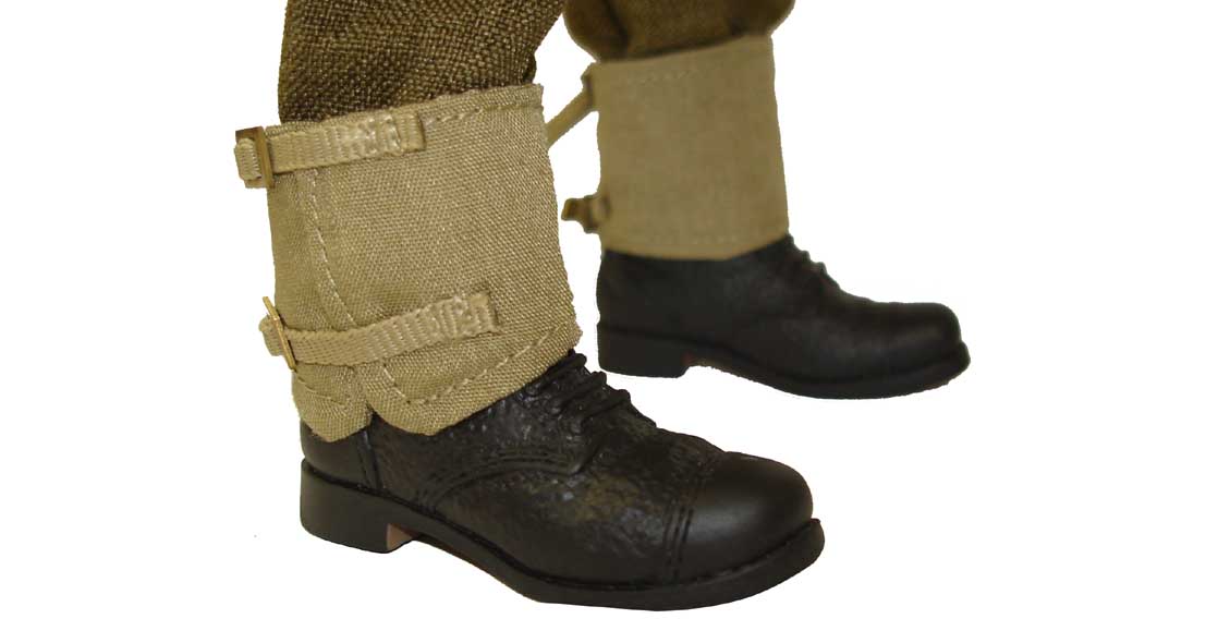 1:6 Scale British WWII Ammunition Boots & Puttees Gaiter Lot, Veegostore