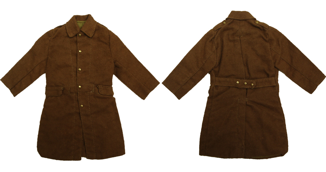 1:6 Scale British WWI Greatcoat in Brown with inner detail., Veegostore