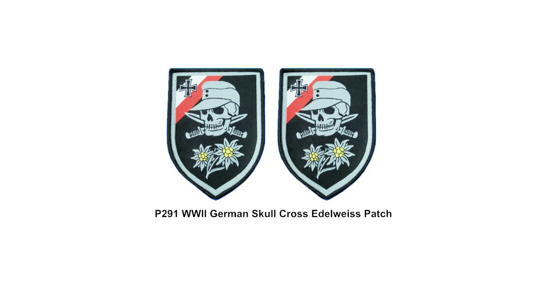 1:6 Scale German WWII Skull Cross Edelweiss Patch, Veegostore